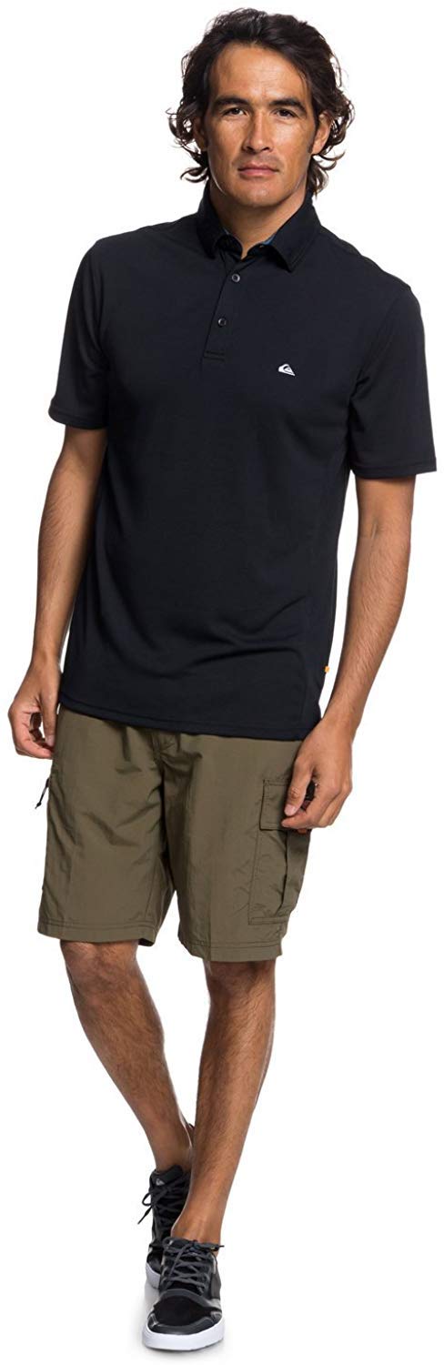 Quiksilver Men's Water 2 Lightweight Quick Dry Collared Polo Shirt, Black, L