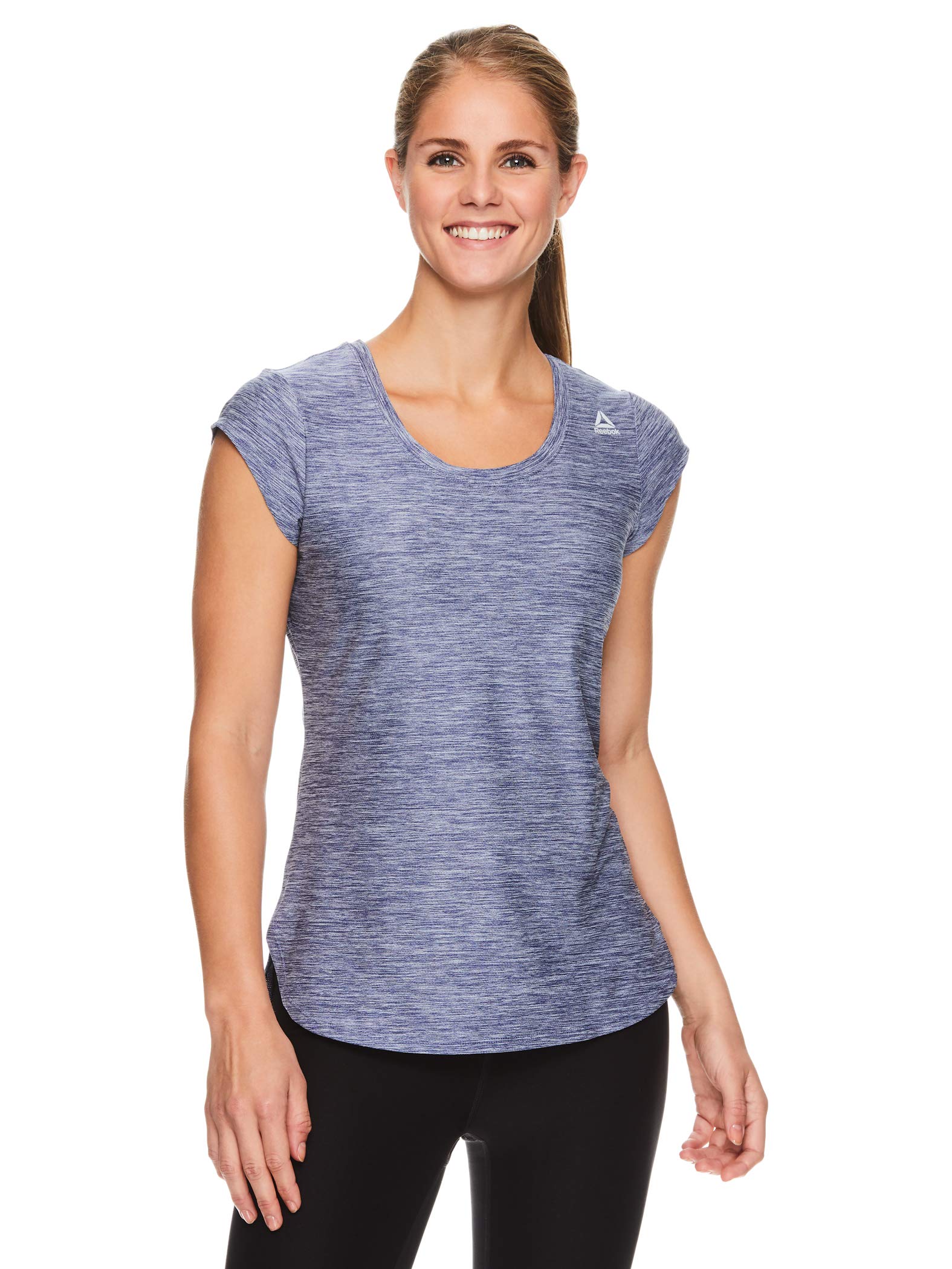 Reebok Women's Legend Running & Gym T-Shirt - Performance Short Sleeve Workout Clothes for Women - Medieval Blue Heather, X-Large