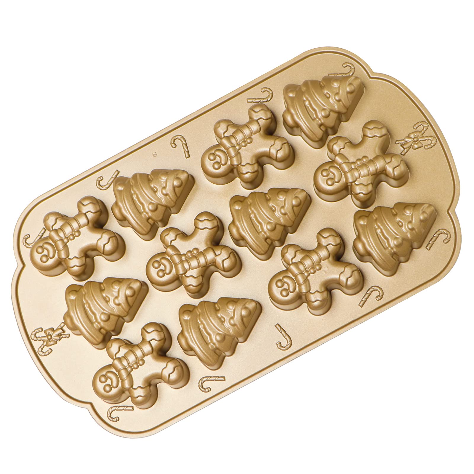 Wehome Gingerbread Cake Pan Cakelet Pan,Non-stick Cast Aluminum Muffin Pan,12-Cavity Snowman and Christmas Tree Gingerbread Baking Pan,Heavy-gauge Bakeware Pan