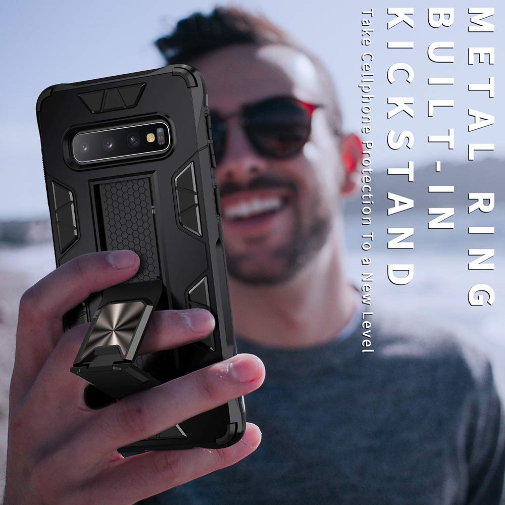 Samsung Galaxy S10 Plus Case Samsung Galaxy S10+ Case Military Grade Built-in Kickstand Case Holder Armor Heavy Duty Shockproof Cover Protective for Samsung Galaxy S10 Plus Phone Case (Blue)