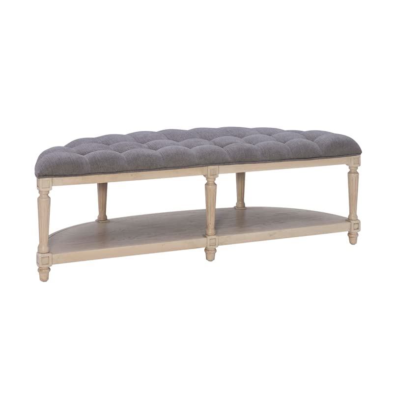 Powell Furniture Linon Naomi Demilune Wood Tufted Bench in Gray
