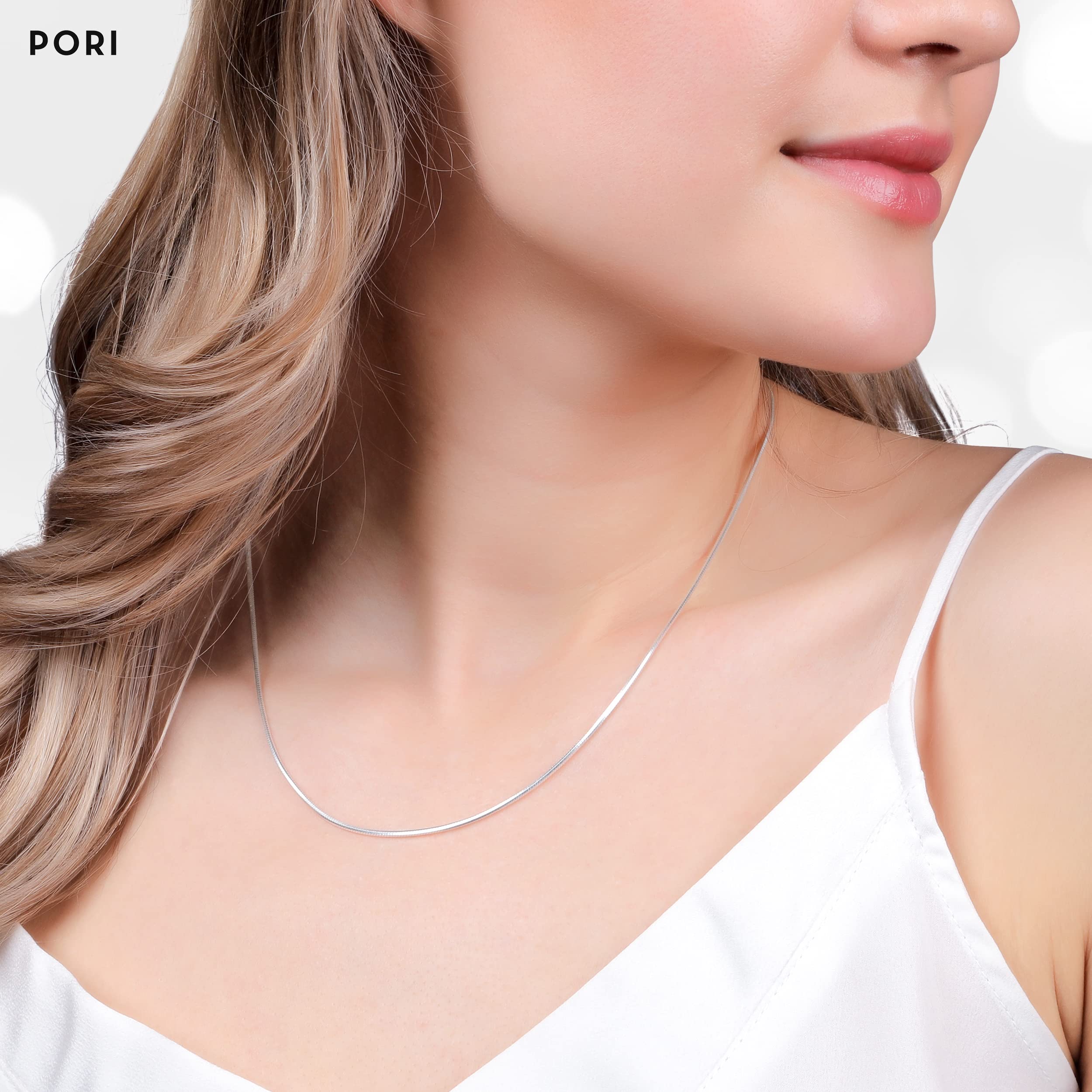 PORI JEWELERS 925 Sterling Silver 1MM Magic 8 Sided Italian Snake Chain - for Women (Silver, 18)