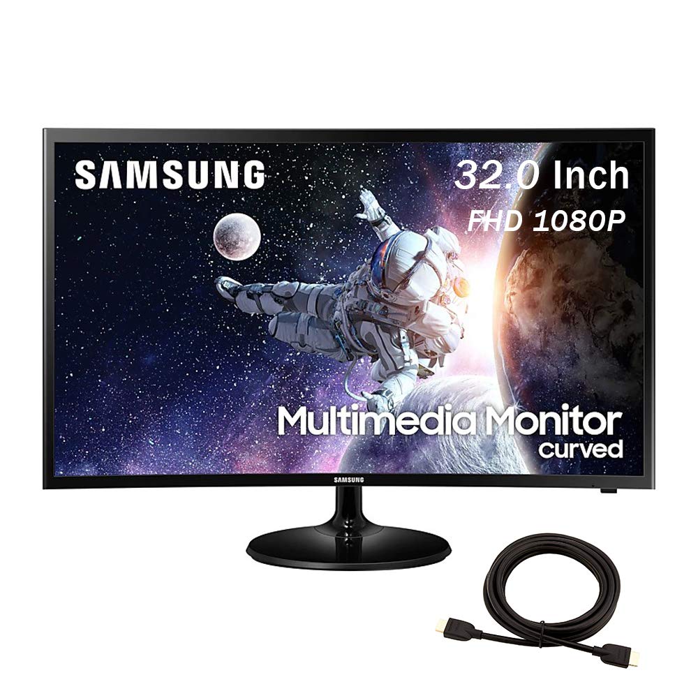 Samsung 2020 Premium Curved 32 Inch FHD (1920 x 1080) Multimedia LED Monitor, HDMI, Speaker, Black + NexiGo 4K HDMI Cable