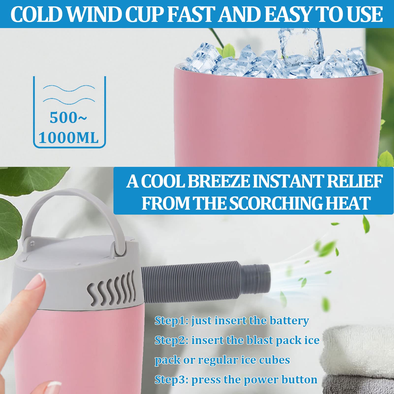 Yuecoom Personal Air Cooler, Portable Handheld Vacuum Insulated Cold Air Powered Refrigeration Straight Cup Personal Cooling Portable Aircon Mobile Cool Down System