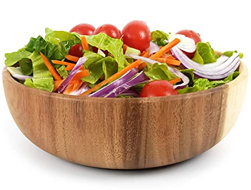 WEIGEER Acacia Wooden Salad Serving Bowl Solid Wood Hand-Carved Bowl Fruit Bowl 9.5