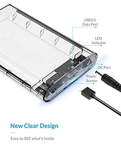 ORICO 3.5 Hard Drive Enclosure 5Gbps Tool Free Transparent Computer External Hard Drive Enclosure for 3.5/2.5 SSD/HDD Up to 16TB-3139U3