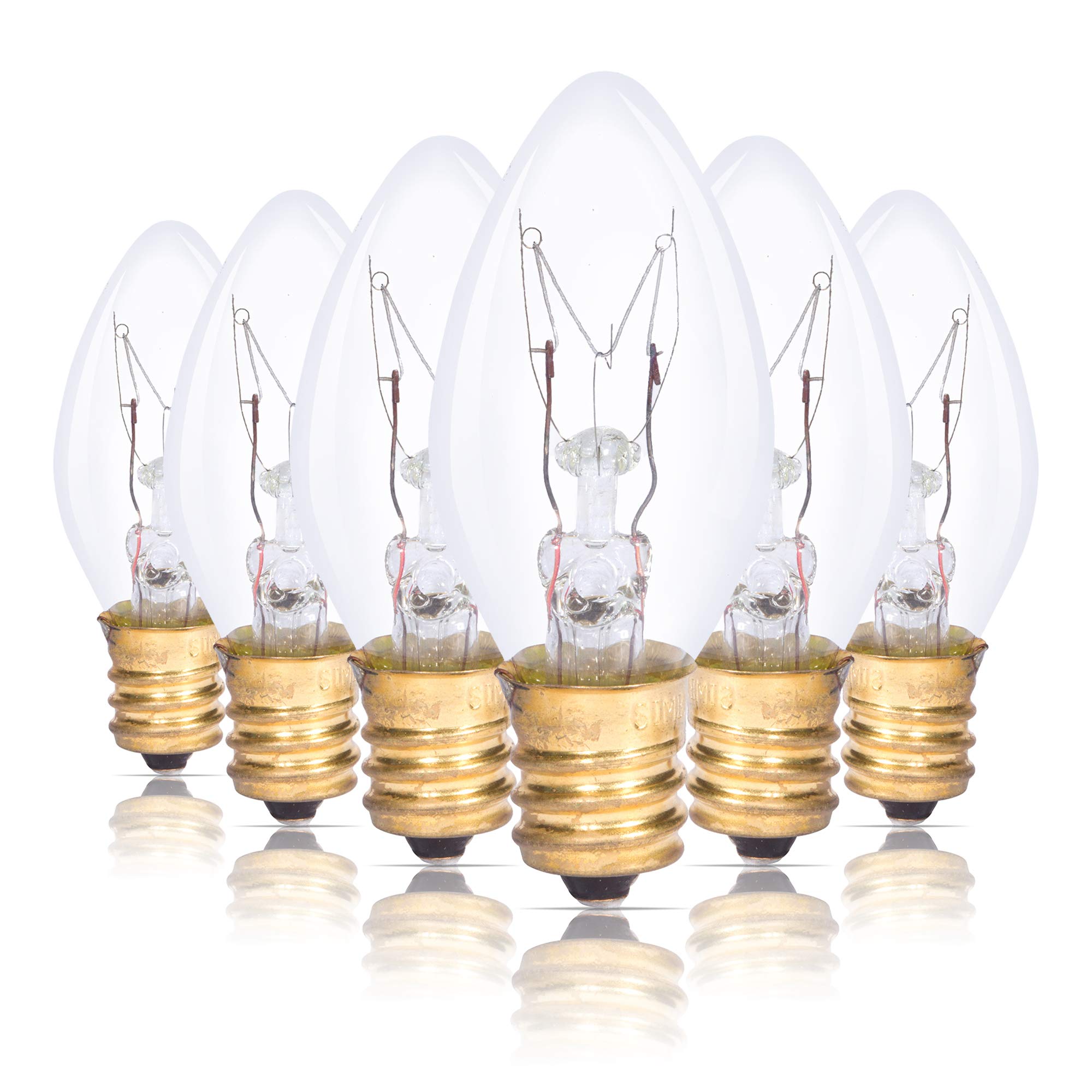Simba Lighting C7 15W Replacement Bulb (6 Pack) for Himalayan Salt Rock and Basket, Plug in Aromatic Wax Warmer, Night Light, Clear Candle Shape, 120V, E12 Candelabra Base, Dimmable, 2700K Warm White