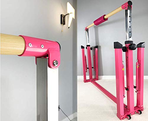 PreGymnastic Folding Junior Training Bar/Horizontal Training Bar Kip Bar Stainless Steel Regulating Arm & Strong Fiberglass Rail (Hot Pink)