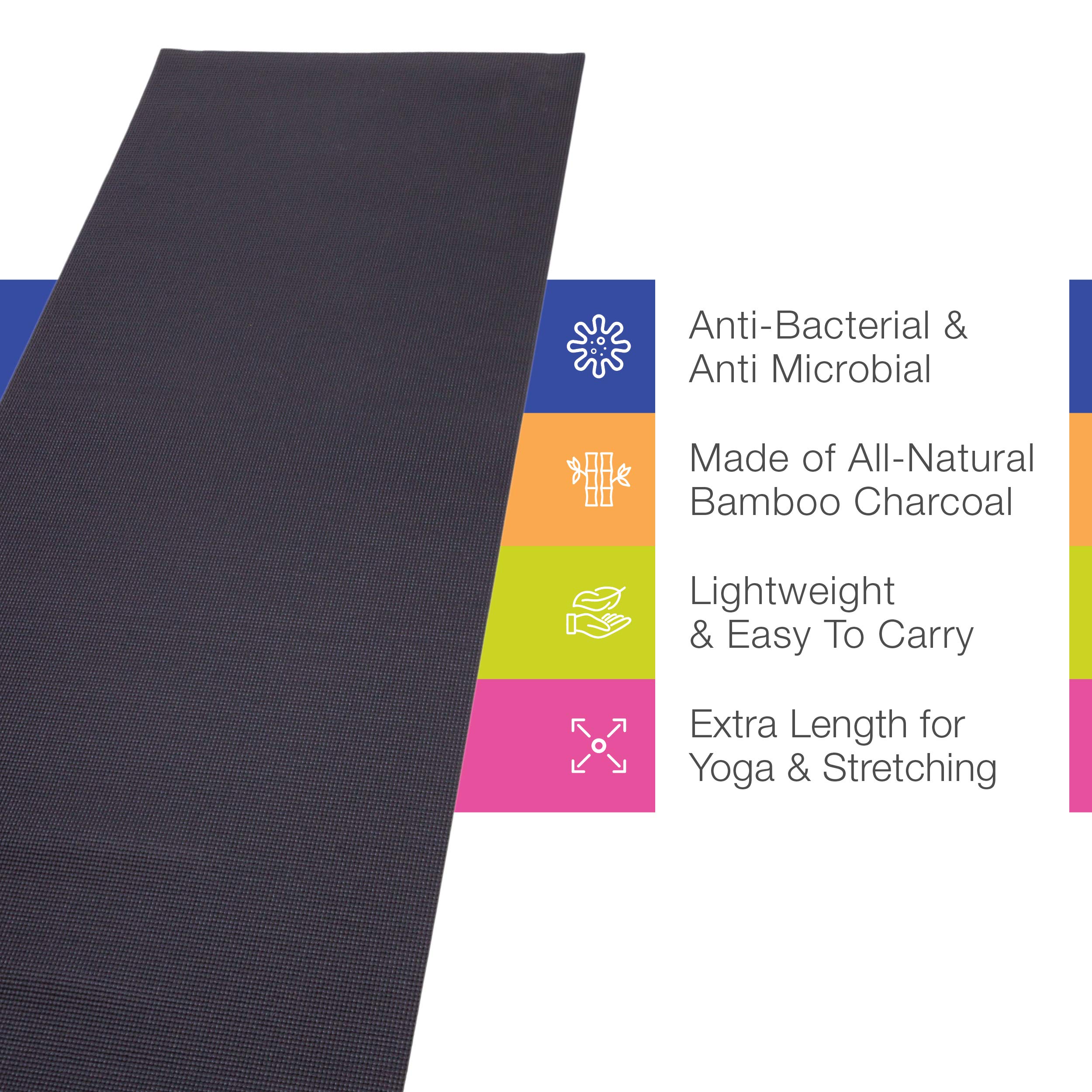 SIT TWISTER Yoga Mat - Lightweight Non-Slip Exercise Mat for Yoga, Pilates, and Stretching - Made with All-Natural Hygenic Bamboo Charcaol Powder - Includes Carrying Strap (70" x 24")