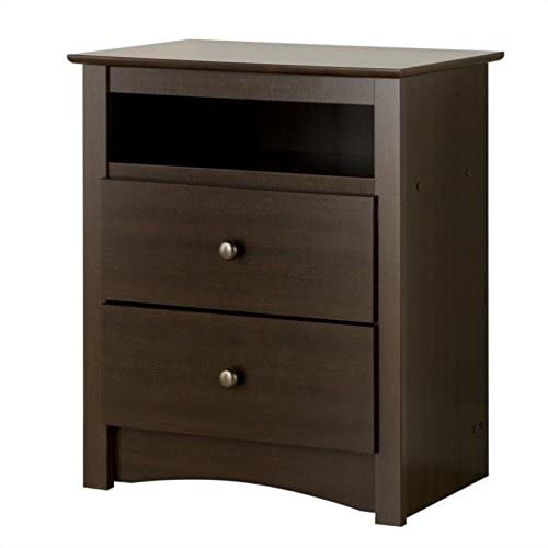 Prepac Stylish Full/Queen Headboard with 3 Compartments and Fremont 2 Drawer Nightstand