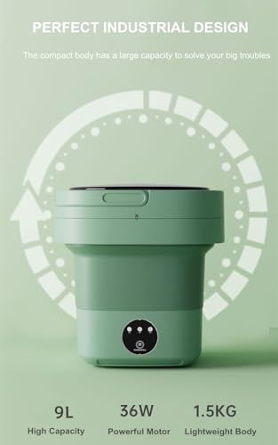 Portable Washing Machine, Mini Washer 9L High Capacity with 3 Modes Deep Cleaning for Underwear, Baby Clothes, or Small Items, Foldable Washing Machine for Apartments, Camping, Travel (Green)