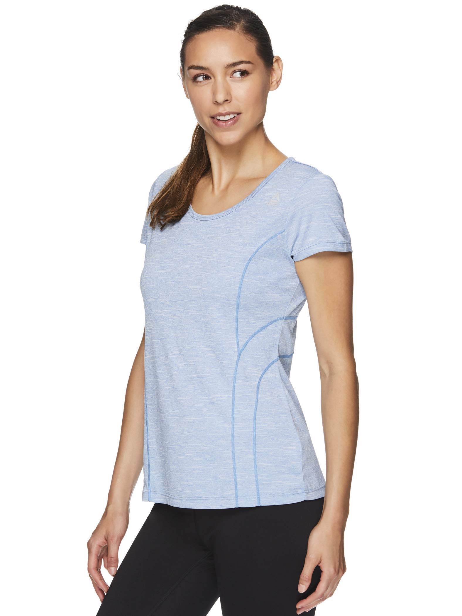 Reebok Womens Varigated Heathered Basic T-Shirt, Blue, Small