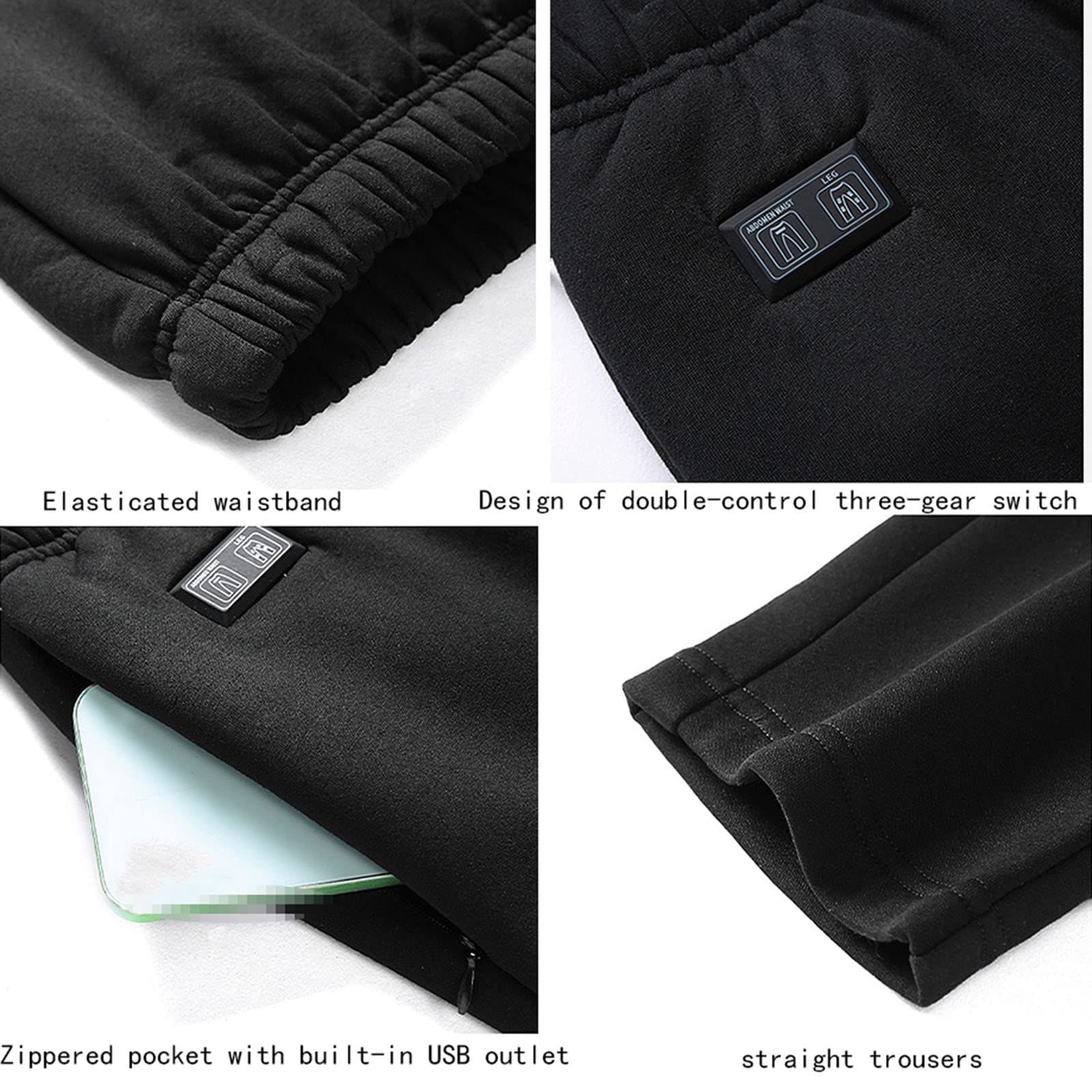 Vuirrm Thermal Underwear for Men Electric Heated Thermal Underwear Set (Top + Pants) USB Washable Temperature Adjustable in Winter,5XL,Black