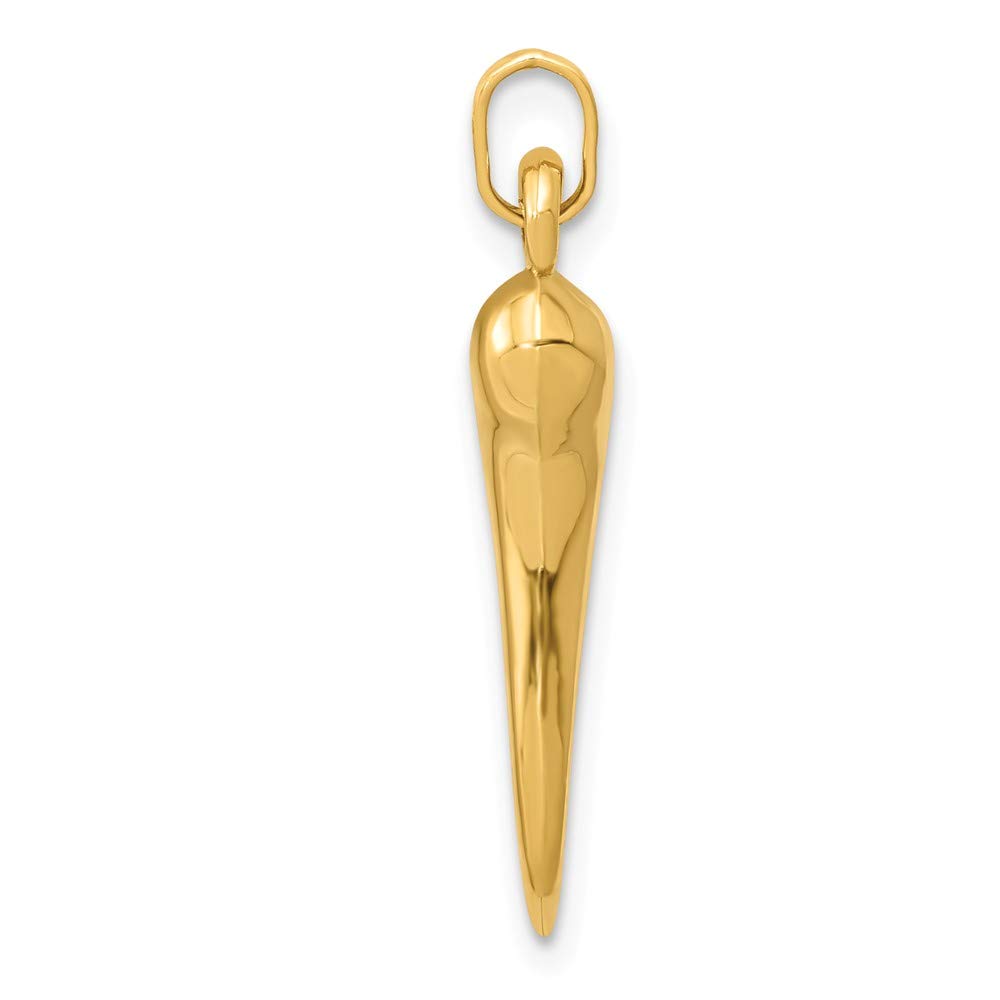 Sonia Jewels 14k Yellow Gold 3D Cornicello Italian Horn Protection Charm Pendant - 24mm x 6mm