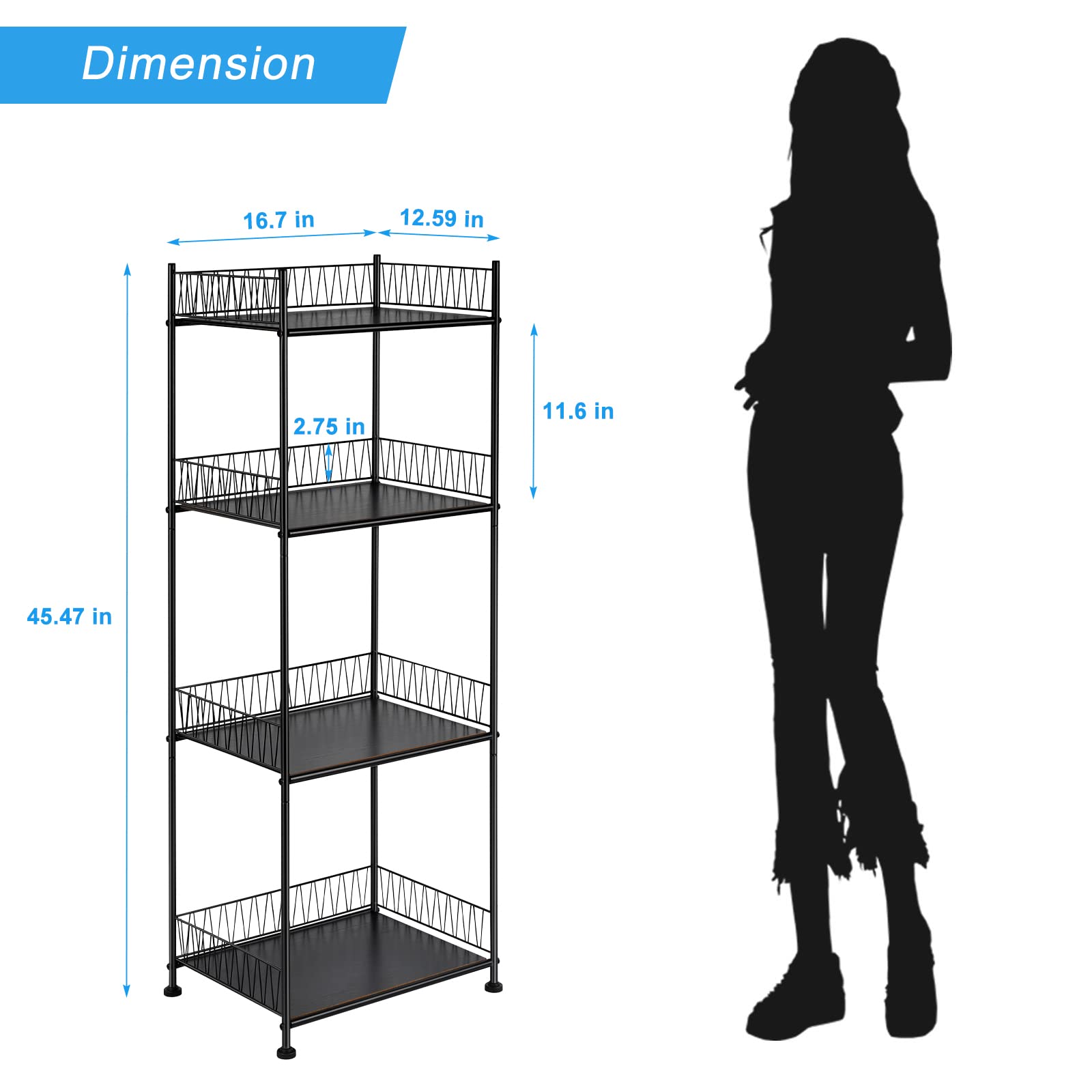 OYEAL Bathroom Shelves Freestanding Bathroom Towel Storage 4 Tier Wire Shelving Unit Bathroom Standing Shelf Floor Organizer for Pantry Kitchen Laundry Room Organization, Black