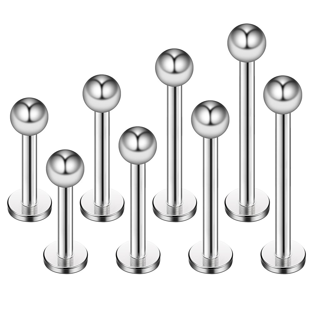 Ruifan 8PCS 14G Labret Monroe Lip Ring Helix Earring Tragus Cartilage Tongue Cheek Stud Barbell Piercing Jewelry 8mm 10mm 12mm 14mm - Steel