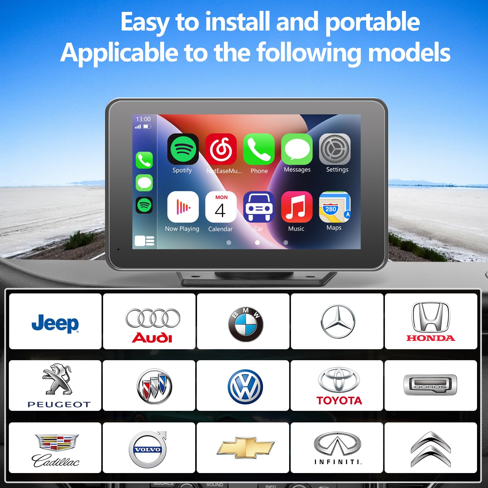 Portable Wireless Carplay Car Stereo - 7'' HD Touch Screen Carplay & Android Auto, 1080p Backup Camera, GPS Navigation Drive Mate with Mirror Link/AUX/FM/Bluetooth for All Vehicles