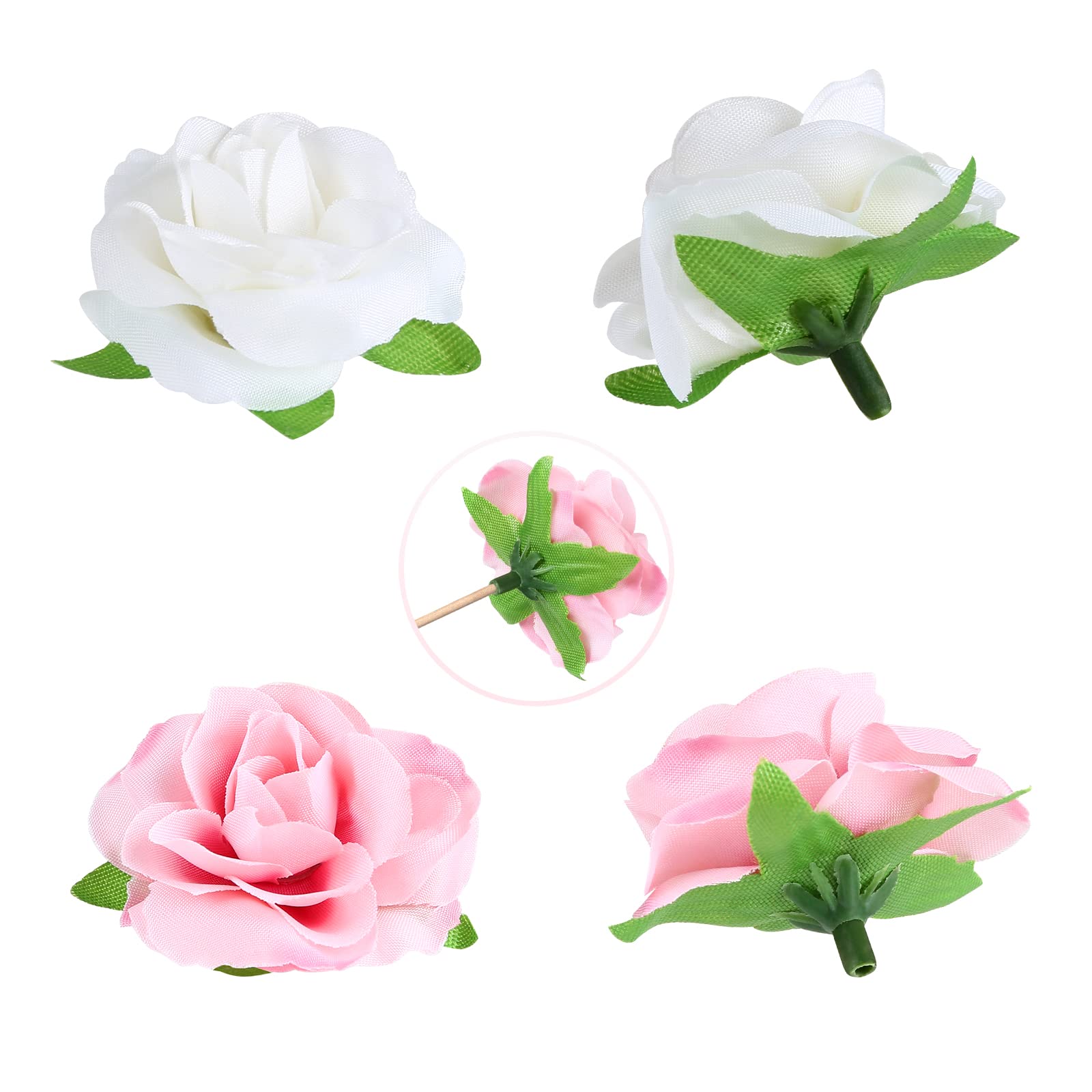 Yinsun 50pcs Mini Rose Artificial Flower Heads, 1.6β Real Looking Silk Rose for DIY Wedding Bouquets Bridal Shower Baby Shower Party Decoration (White and Pink)