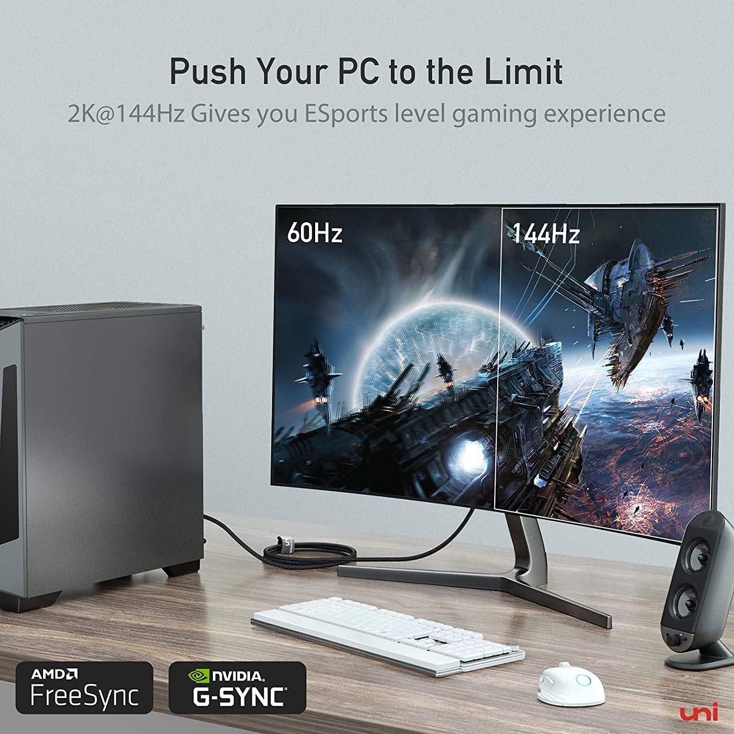 uni 4K 60Hz Displayport Cable 3.3 ft [2K@165Hz / 144Hz], Sturdy Nylon Braided DP 1.2 Cable (20 Pin Inactive), Dislay Port Cable, for Graphics Cards, Gaming Monitors, Computers - Grey