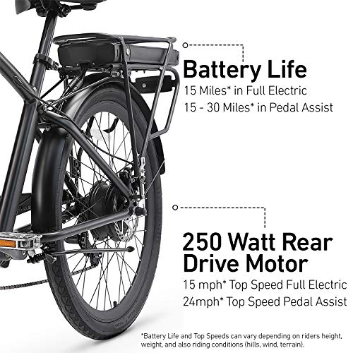 sixthreezero EVRYjourney Men's Electric Bike, 7-Speed Beach Cruiser eBike Bicycle, 250 Watt Motor, 26 Inch Wheels, Matte Black