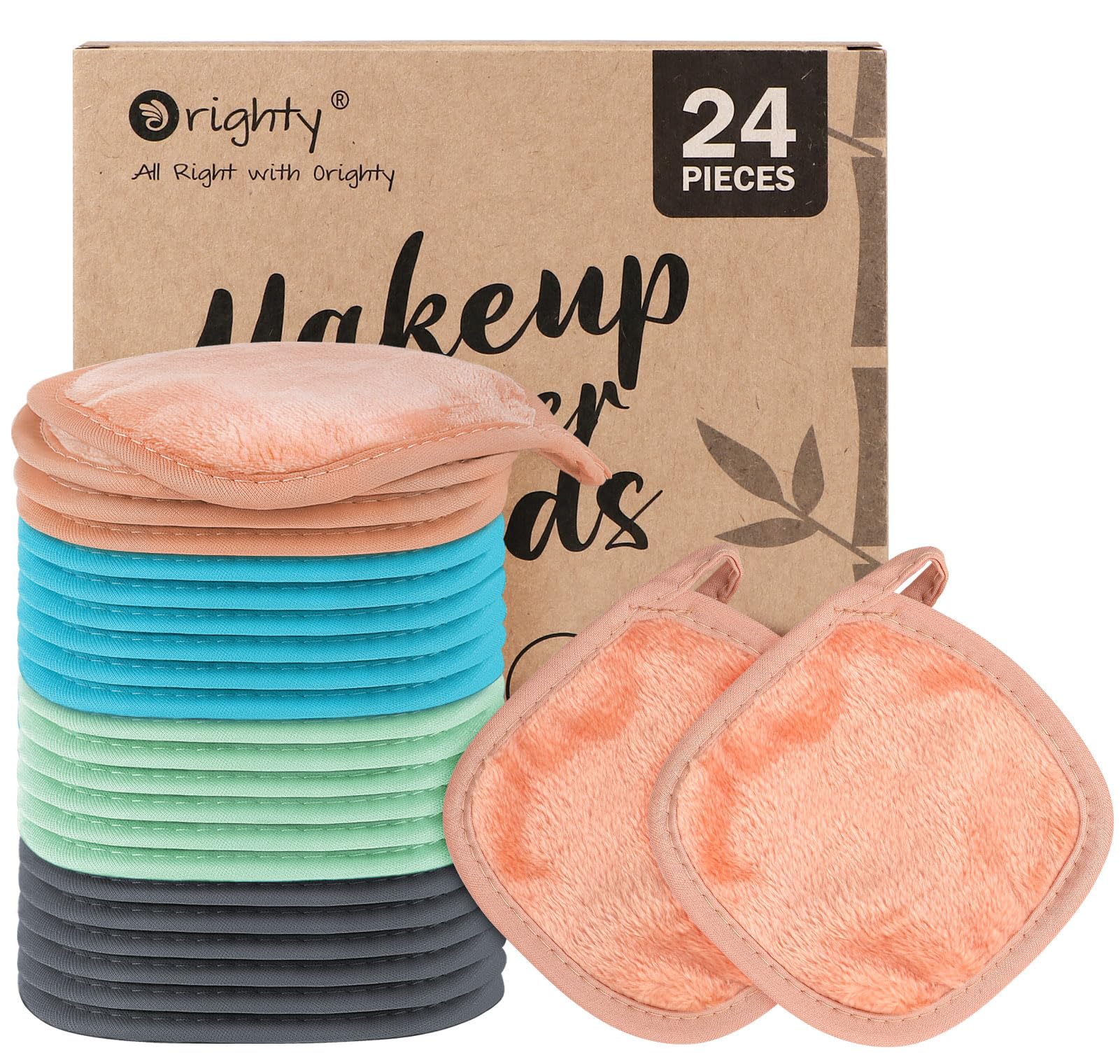 Orighty Reusable Makeup Remover Pads 24 Pack, Microfiber Makeup Remover Cloths Cotton Rounds, Eco-friendly Face Pads for All Skin Types, Makeup Wipes for Facial Cleansing, Ideal for Women 5 x 5’’