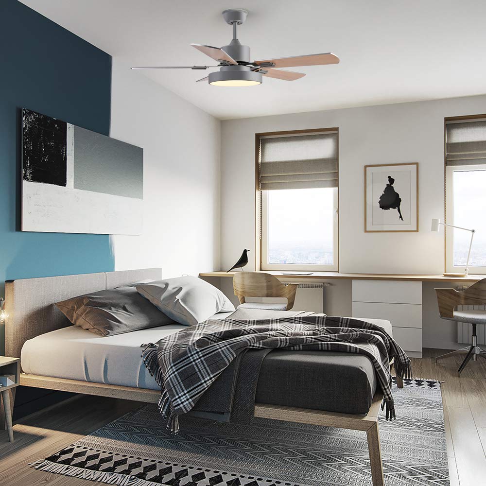 Simplux Ceiling Fans, 44'' Wifi Smart Ceiling Fan, LED Frosted Light and Remote Control,Work with Alexa and Google Assistant, Small Room Bedroom, Matte Silver, Extra Large