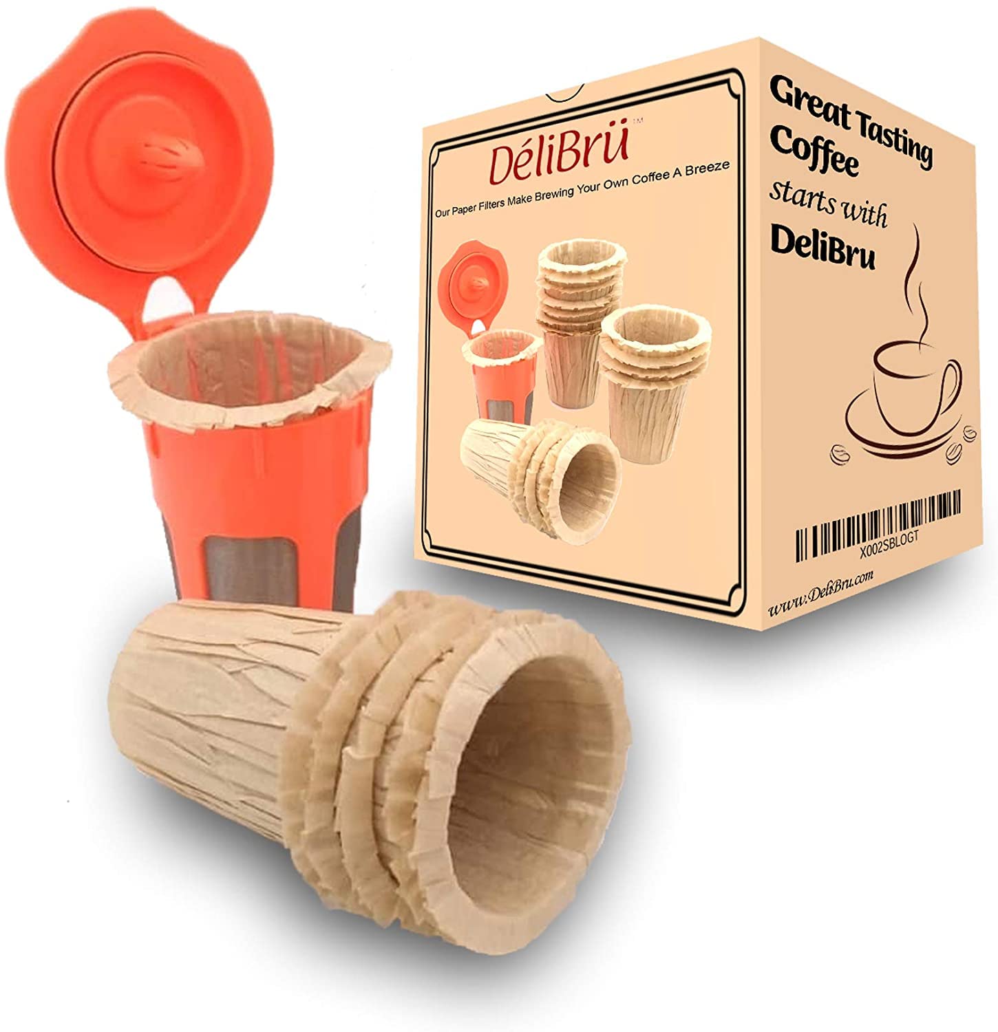 Unbleached Paper Filters for Reusable Carafe Fits All Brands -100% Compostable and Disposable Paper Filter (100/Box) by Delibru