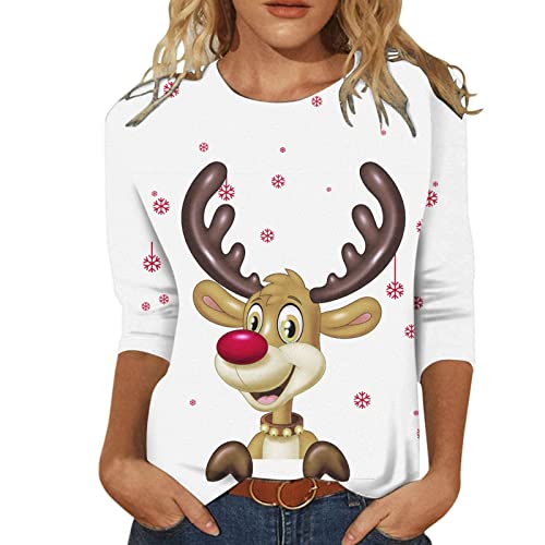 Womens Fashion Christmas 3d Print Tops Long Sleeve Autumn and Winter Pullover Round Neck Cute Sweatshirt