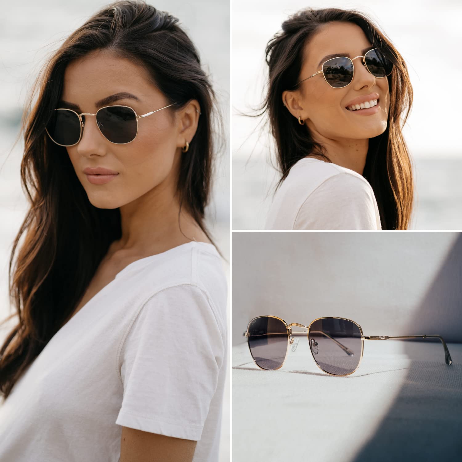 WearMe Pro WMP Eyewear - Round Metal Frame Retro Oval Shape Sunglasses For Women Polarized Lens (Gold/Black Lens)