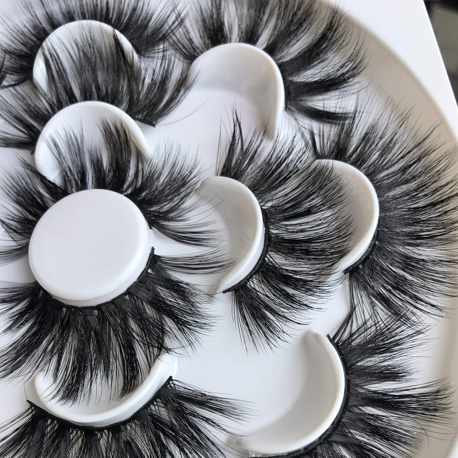 PLEELL 3D Mink 25mm Lashes,7 Pairs Long Dramatic Faux Fluffy False Eyelashes Crossed Lashes Wispy Handmade Volume Eye Makeup Mink