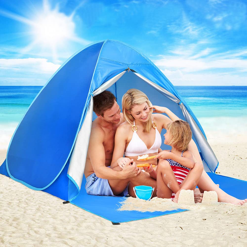 Sky Tower Automatic Pop Up Portable Outdoors Family Beach 1-3 Persons Tent Quick Cabana Sun UV Protection Shelter UPF 50+ (Large)