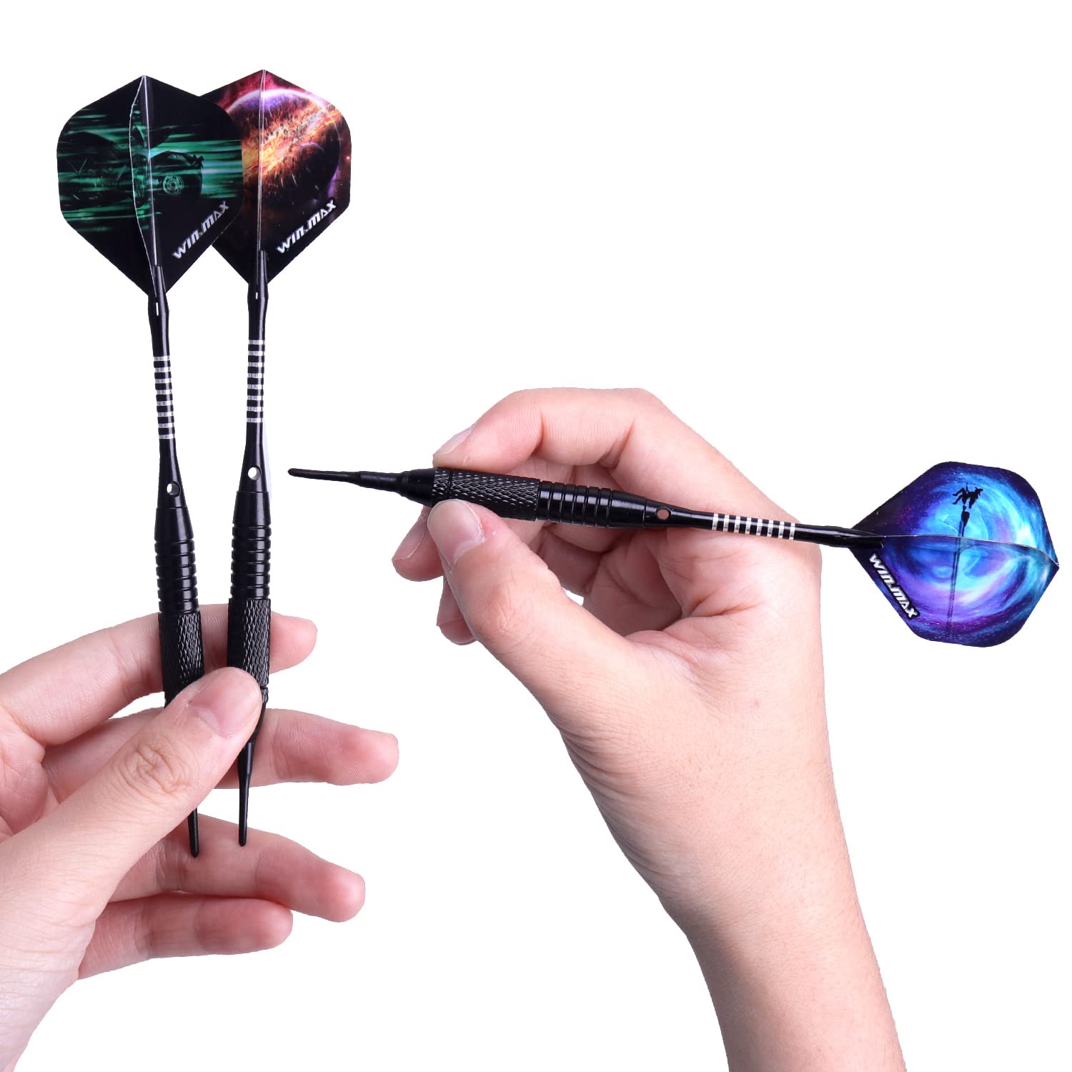 WIN.MAX Darts Plastic Tip - Soft Tip Darts Set - 12 Pcs 18 Gram with 100 Extra Dart Tips 12 Flights Flight Protectors and Wrench for Electronic Dart Board