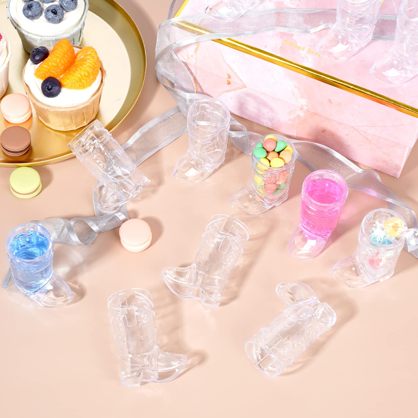 SHAOQINLIN Cowboy Boot Shot Glasses, 15 Pcs 1 oz Mini Plastic Boot Cups, Clear Pattern Beer Boot Mugs Western Cowboy Cowgirl Theme Party Supplies