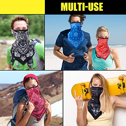 SATINIOR 12 Pieces Printed Face Bandana with Ear Loops Breathable Face Cover Neck Gaiter Elastic Balaclava Scarf for Women Men, Multicoloured, Medium