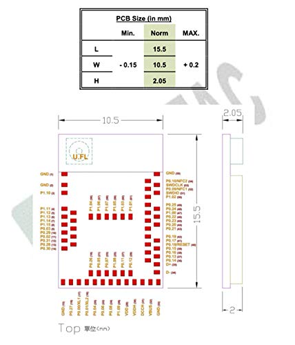Raytac MDBT50Q-U1MV2 Nordic nRF52840 Module u.FL Connector External Antenna Bluetooth Zigbee Thread ANT+ BT5.2 BT5 FCC IC CE Telec KC SRRC (3pcs Pak)