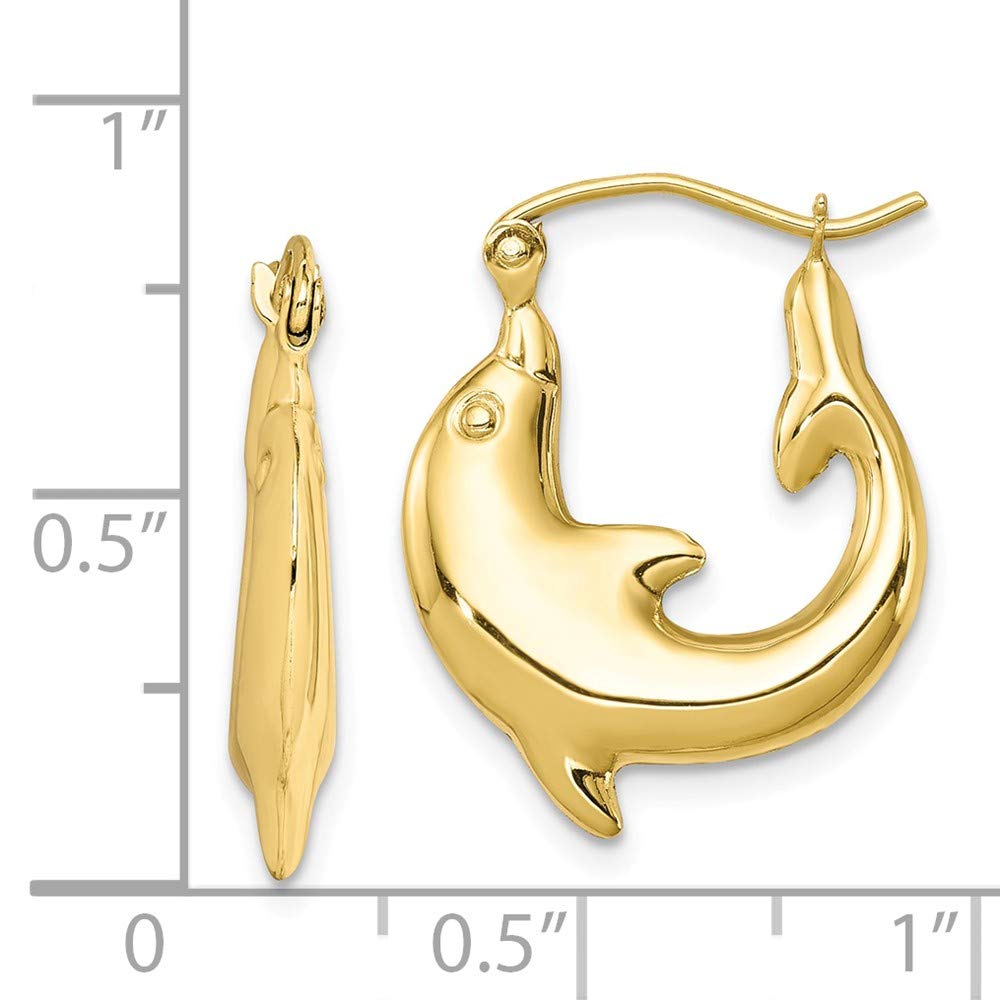 Solid 10k Yellow Gold Dolphin Hoop Earrings - 21mm x 17mm