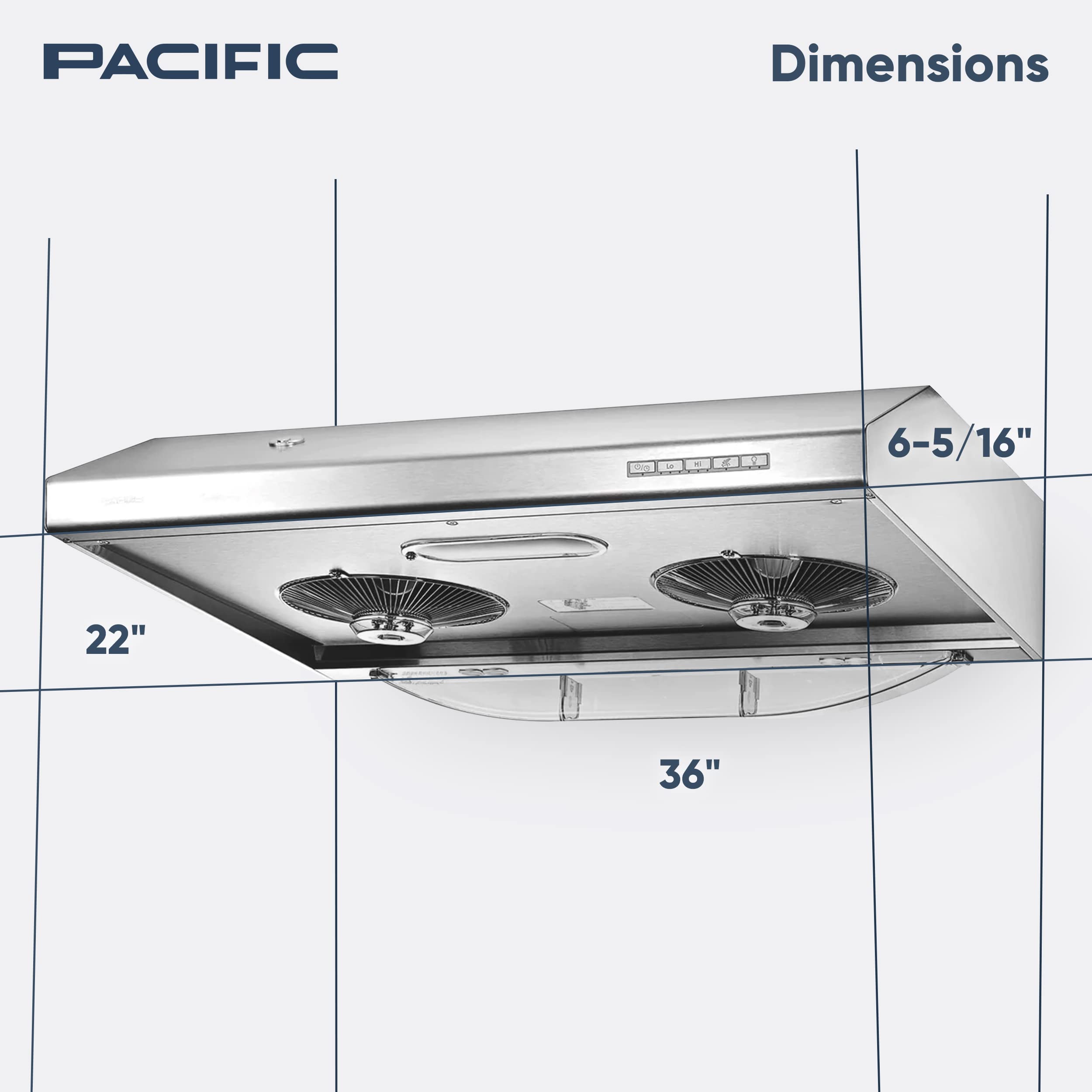 Pacific Auto Clean Under Cabinet Ducted Range Hood 36" - 900 CFM Powerful Kitchen Vent Hood - Electric Stainless Steel, Ultra Quiet, Touch Control, Filterless, LED Lights, Auto Cleaning AC3036BS
