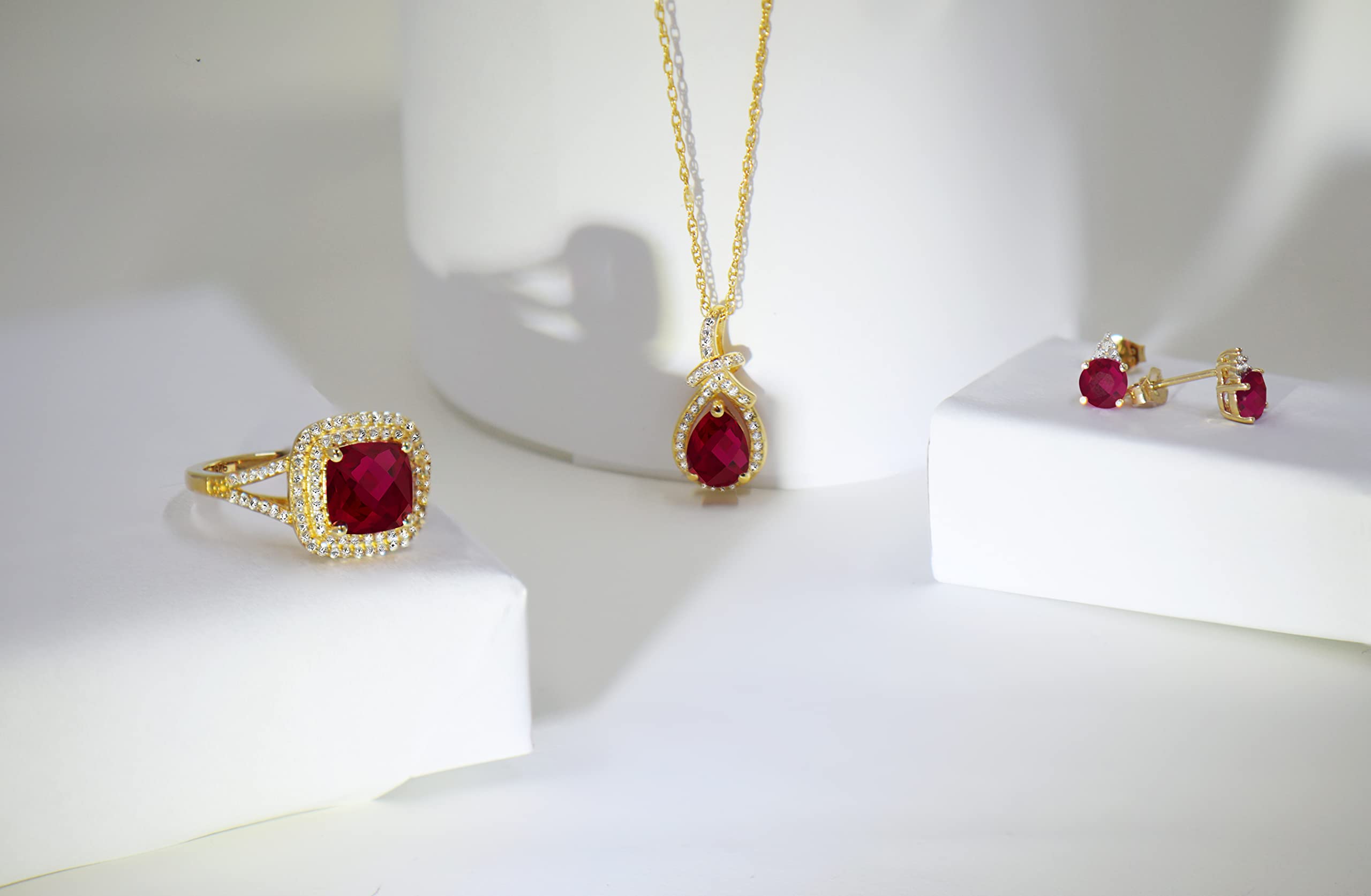 Tirafina Diamonds and Genuine Ruby Stud Earrings, 3 Round Shaped Diamonds Set Above a Genuine Ruby, 3 Natural Round Diamond Stones, 14K Yellow Gold, 4.5mm Stone