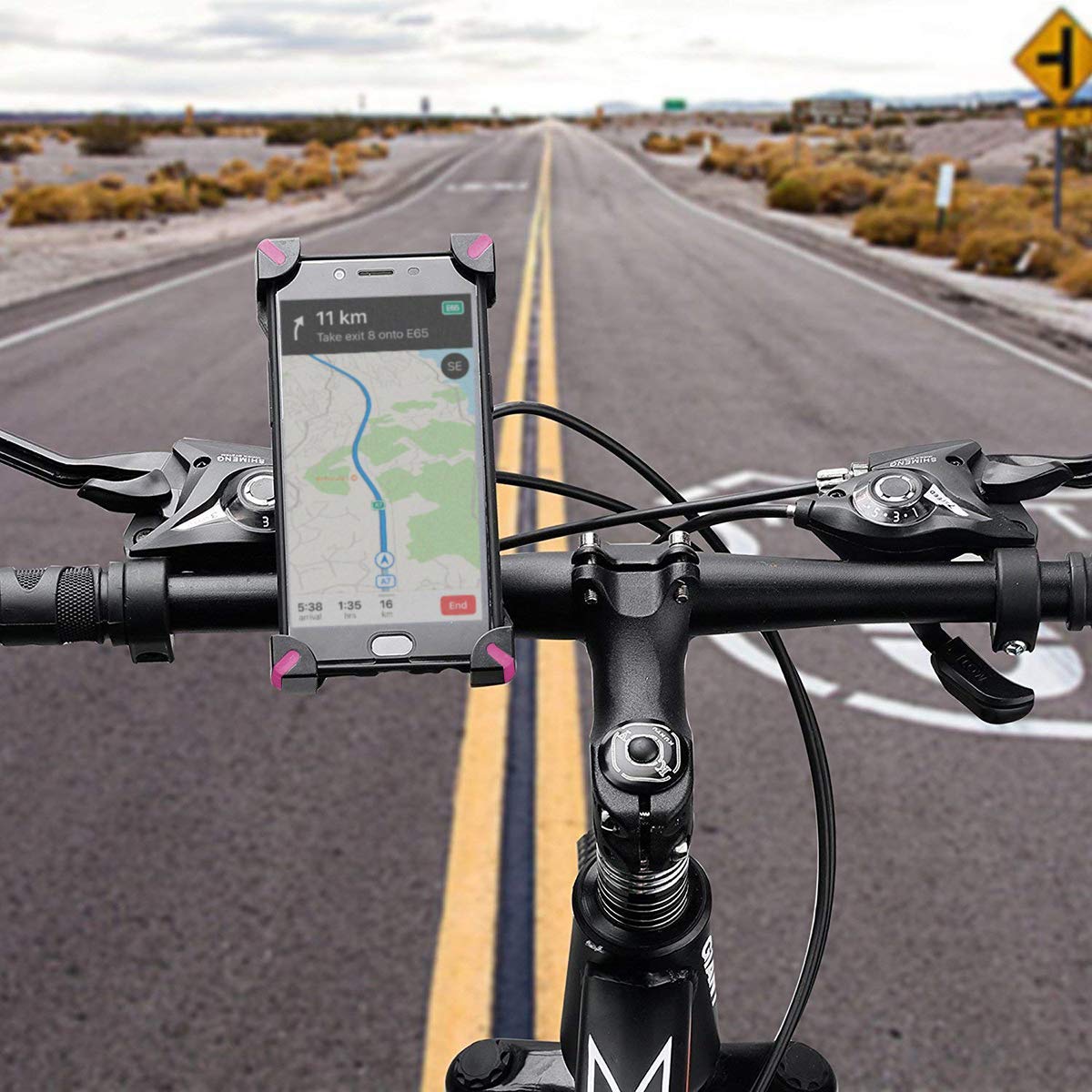 QMEET Bike Phone Mount 360°Rotation,Universal Motorcycle Handlebar Mount Bicycle Phone Holder for iPhone 11,12 Pro Max,S9,S10 and More 3.5"-6.8" Cellphone(Black Pink)
