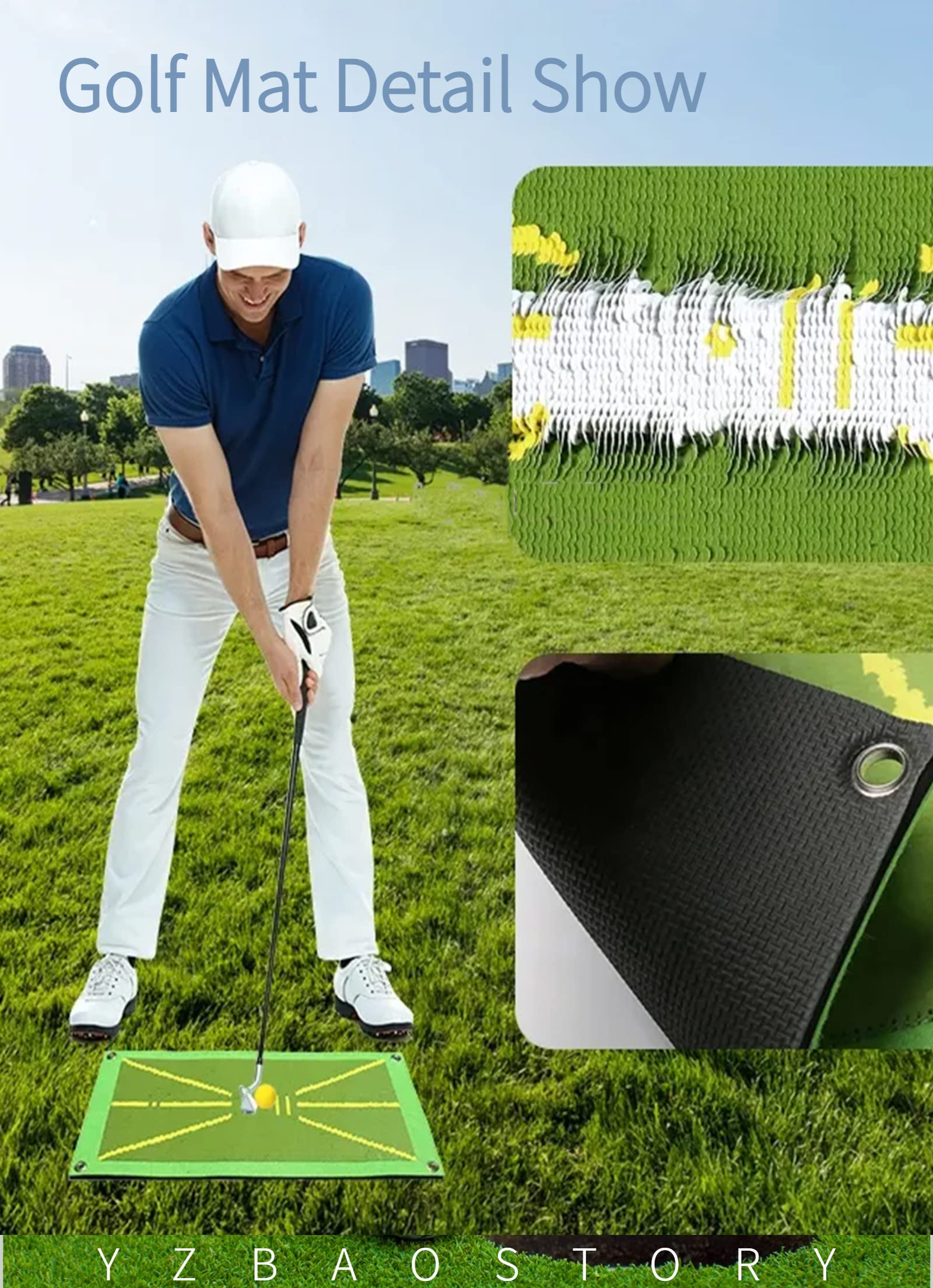 yzbao Golf Training Mat For Swing Detection Batting With 3 Balls| Indoor/Outdoor Mat| Aids That Instantly Displays The Path, Green-3