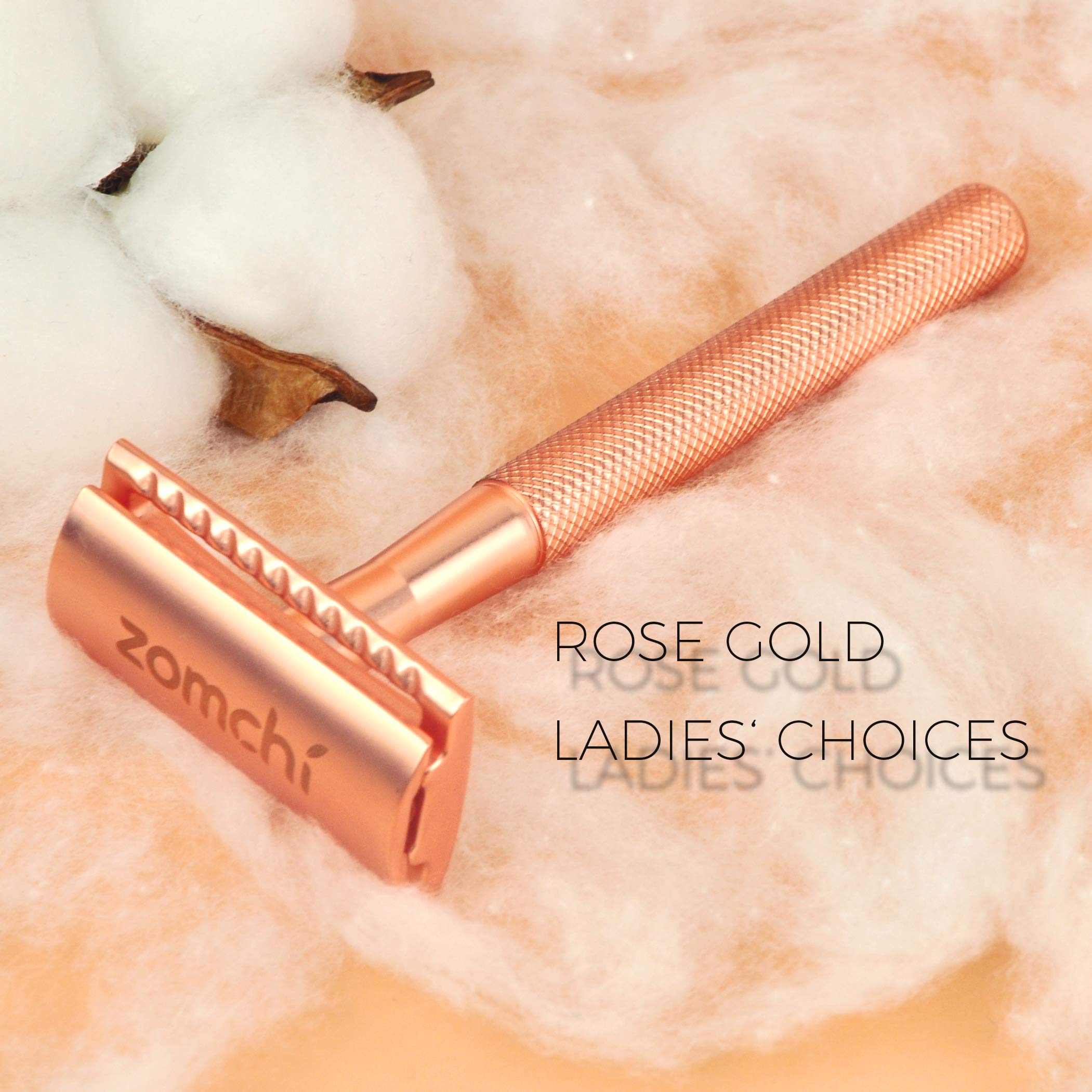 Safety Razor for Women, Men's Single Blade Razor with a Razor Stand with 10 Blades, Double Edge Razor with a Texture Handle, Metal Razor Women, Fits All Double Edge Razor Blades (Rose Gold)