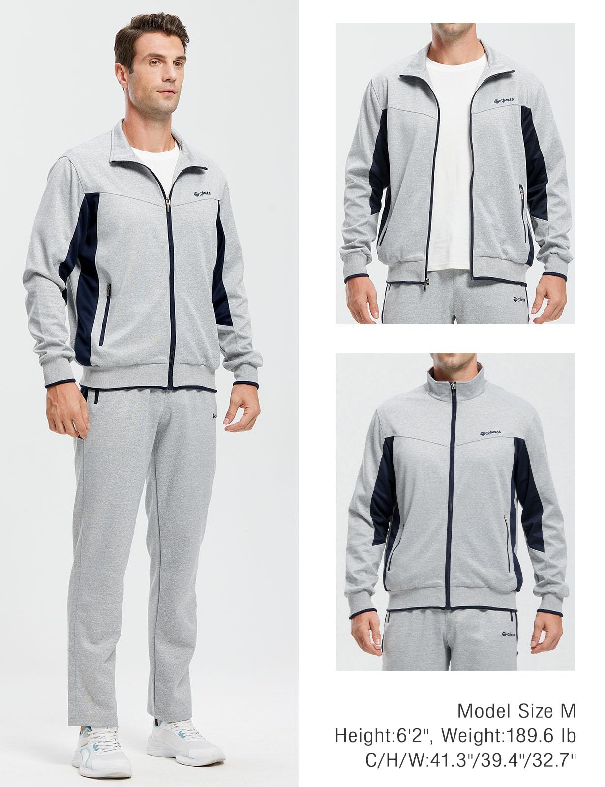 Rdruko Men's Tracksuit Sweatsuits 2 Piece Set Athletic Jogging Gym Activewear Sets(Grey,US XL)