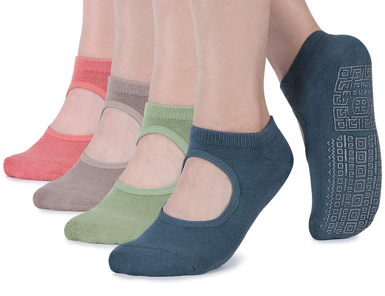 unenow Non Slip Grip Yoga Socks for Women with Cushion for Pilates, Barre, Dance