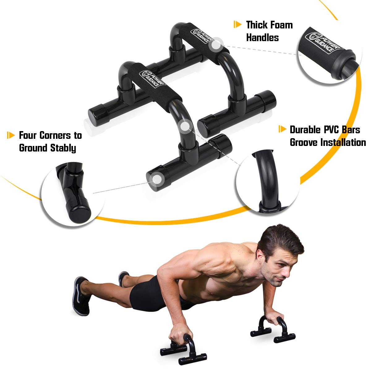 POWER GUIDANCE AB Wheel Roller with Push Up Bar, Exercise Home Gym Equipment for 6 Pack Abs & Core Workout Roller - with Innovative Non-Slip Rubber, Extra Thick Knee Pad