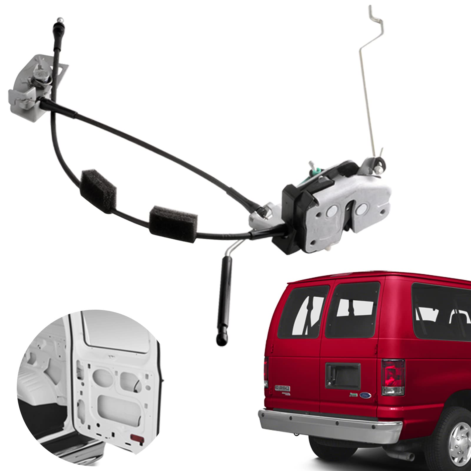 Unikpas Door Latch Assembly w/Cable & Rod Compatible for Ford E150 E250 E350 Van 1992-2019 Rear Right Side Replace Door Lock Latch Actuator AC2Z15431A02A 6C2Z-15431A02-AA