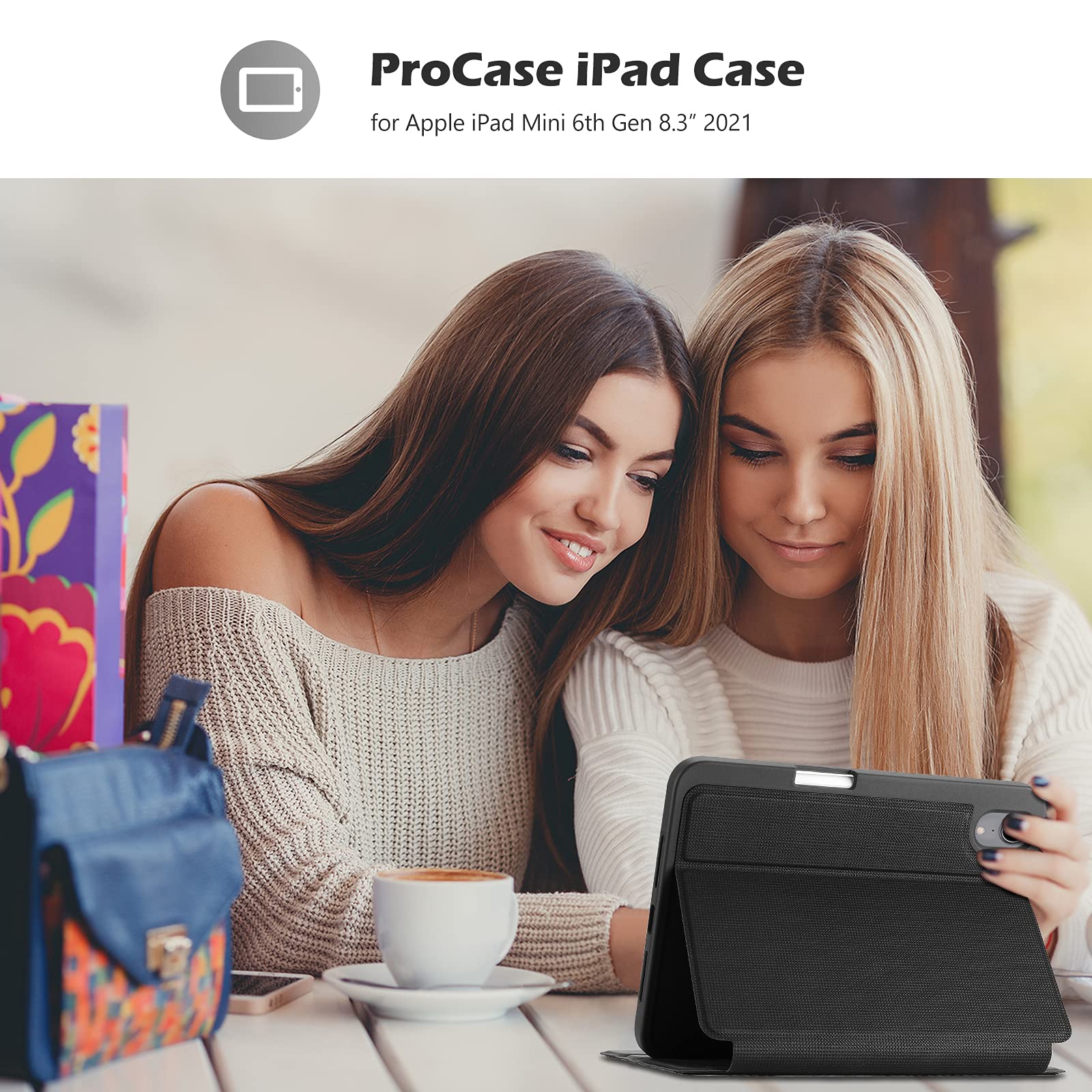 ProCase Cover for iPad Mini 6 Case 2021 Mini 6th Generation Case with Pencil Holder, Slim Smart Folio Stand Cover Shockproof Protective Cases for iPad Mini 6th Gen 8.3 Inch 2021-Black
