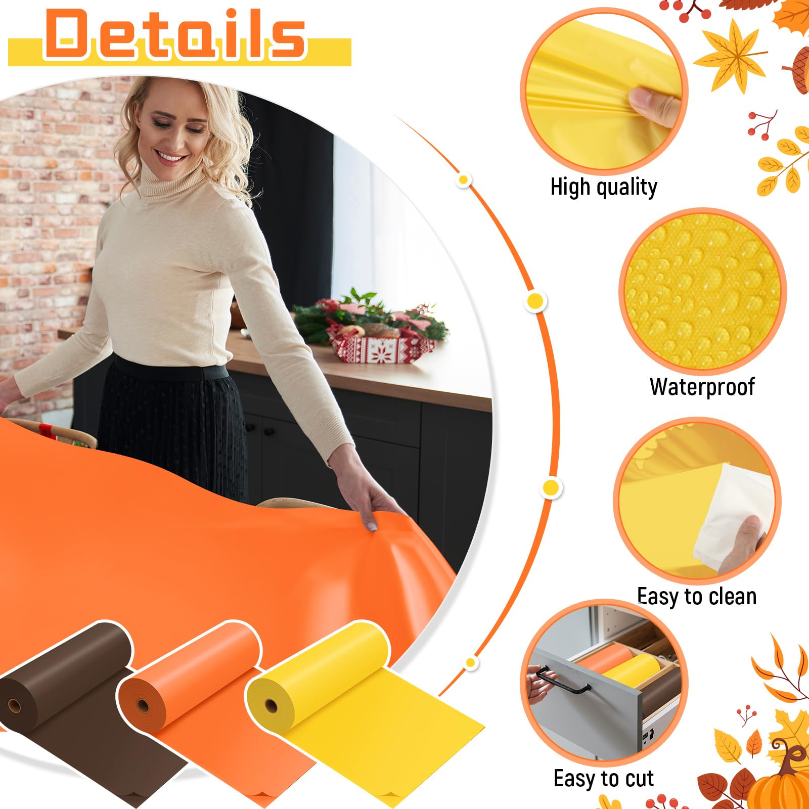 Preboun 3 Pcs Thanksgiving Disposable Tablecloth Roll Plastic Table Cover Roll Table Cloth for Fall Thanksgiving Parties and Decorations,40" x 100'(Coffee, Orange, Yellow)