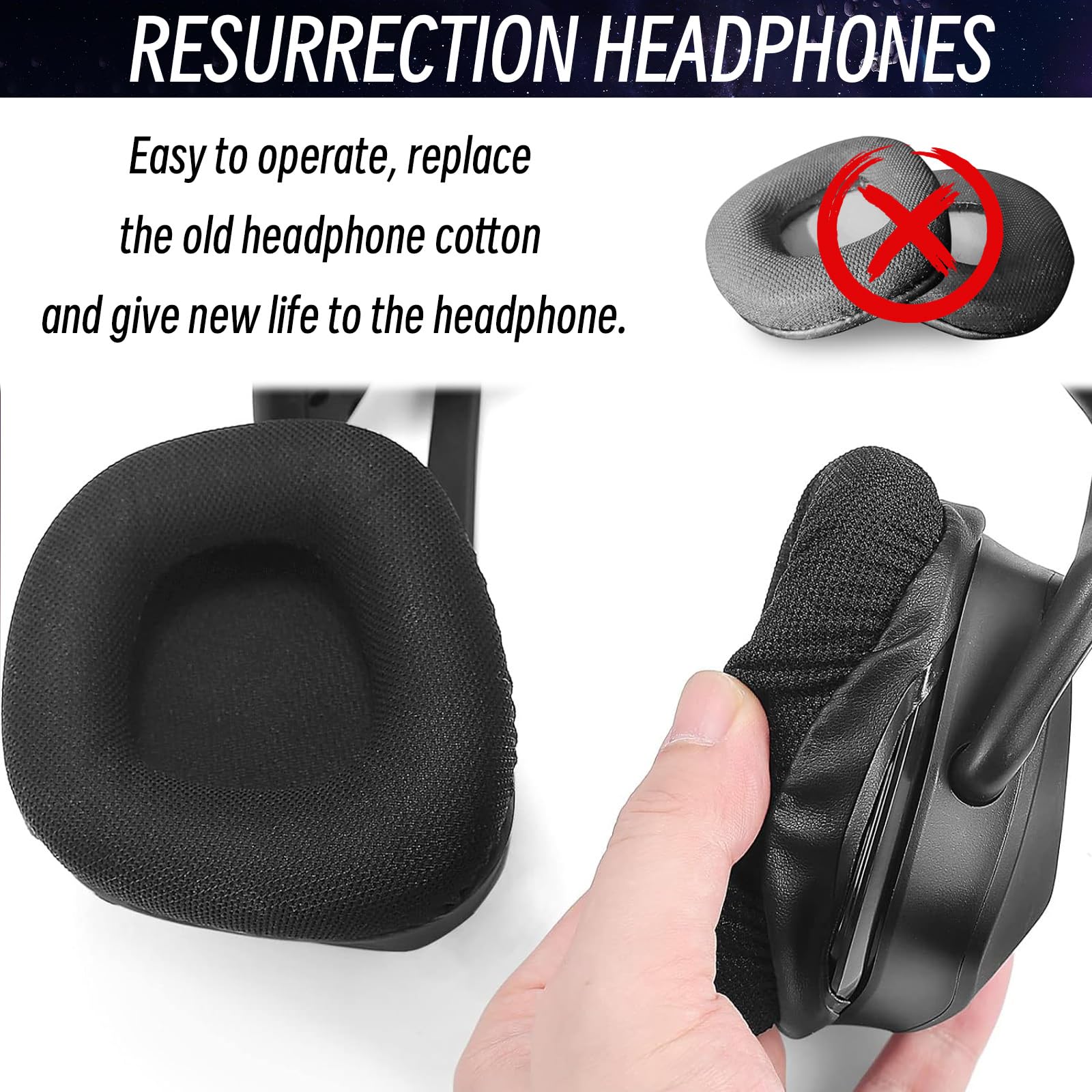 Replacement Ear Pads Cushions for Corsair Void & Corsair Void PRO RGB Wired/Wireless Gaming Headsets Black Mesh Fabric & Memory Foam