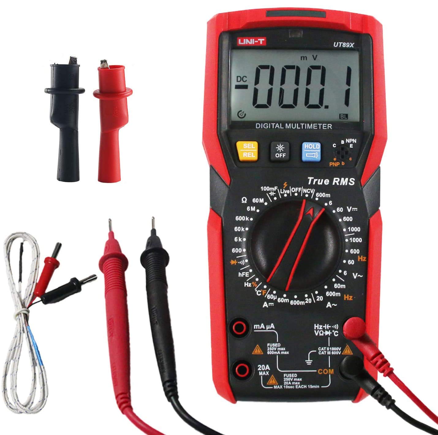 UNI-T UT89X Digital Multimeter,TRMS 6000 Counts Volt Meter Manual Ranging,Measures AC/DC Voltage Tester,Resistance,Capacitance,Diode,NCV,Temperature,LED Test (UT89X)