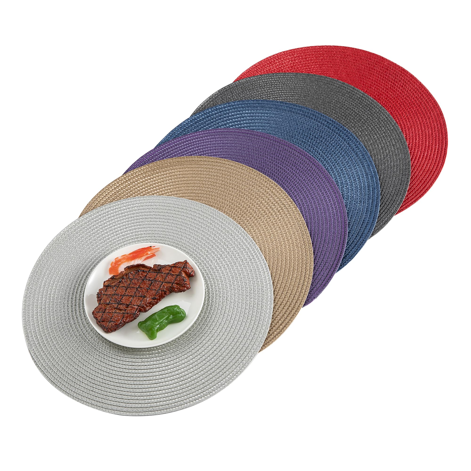 Round Placemats, Crossweave Heat Resistant Classic Woven Round Place Mats Diameter 13.5 inch for Kitchen Table Set of 6 (Light Gray)